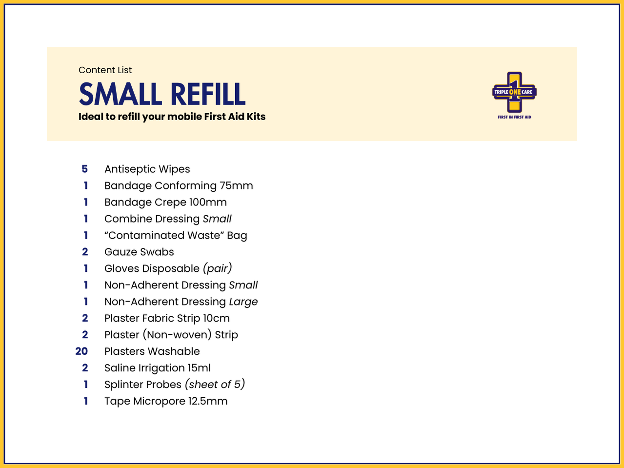 Refill First Aid Kit- Small — Triple One Care
